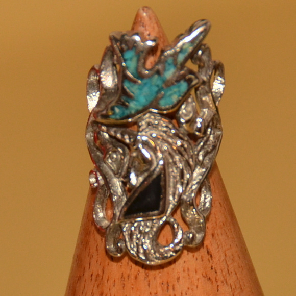 G&S | Jewelry | Huge Vintage Silver Gs Turquoise Bird Ring Black | Poshmark